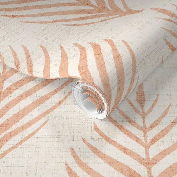 Spoonflower Leaves Orange Palm Jungle 100% Natural Sisal Grasscloth Wallcovering