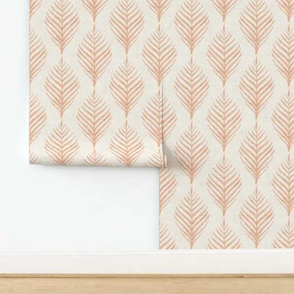 Spoonflower Leaves Orange Palm Jungle 100% Natural Sisal Grasscloth Wallcovering