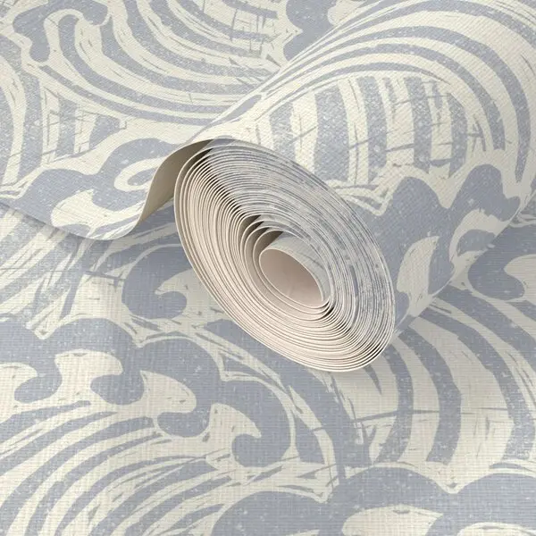 Spoonflower Wave Dawn 100% Natural Sisal Grasscloth Wallcovering - Blue,gray,grey