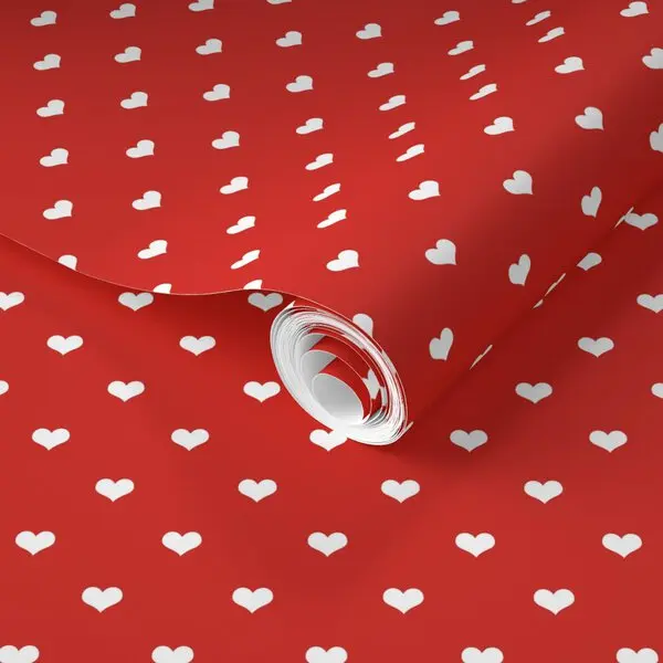 Spoonflower Red Hearts Love Spots Romance Polka Dots Wedding Custom Pre-pasted Wallpaper - Red,pink