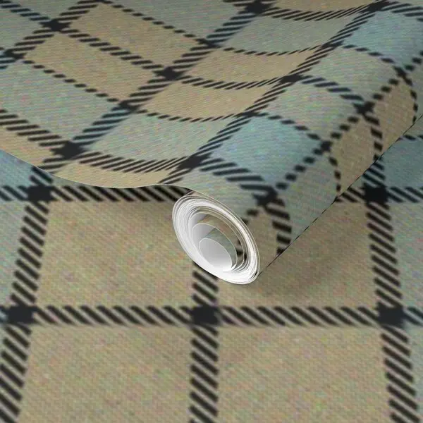 Spoonflower Rustic Checked Farmhouse Plaid Tartan Masculine Custom Removable Wallpaper - Beige,blue,gray