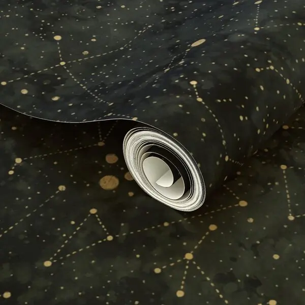 Spoonflower Star Stars Night Sky Watercolor Starry Galaxy Custom Pre-pasted Wallpaper - Blue