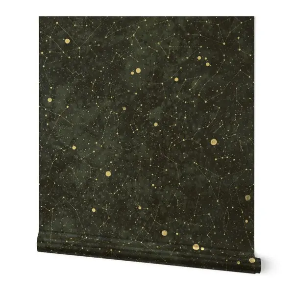 Spoonflower Star Stars Night Sky Watercolor Starry Galaxy Custom Pre-pasted Wallpaper - Blue