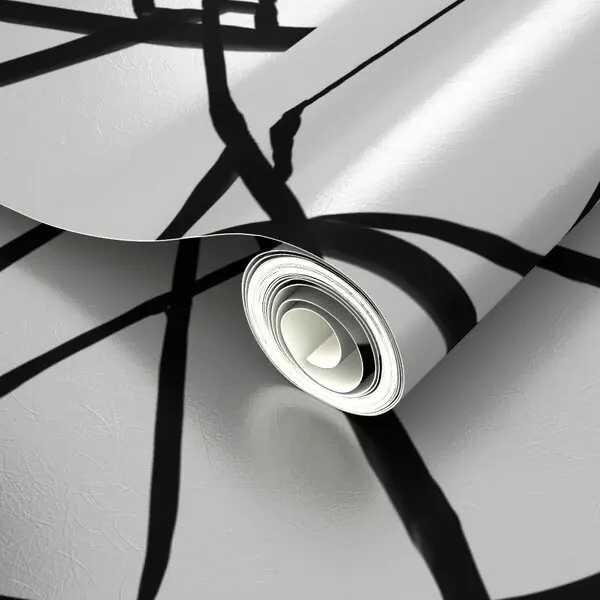 Spoonflower Curtains Linear Currents Ink Lines Black White Custom Pre-pasted Wallpaper - Black,white,gray