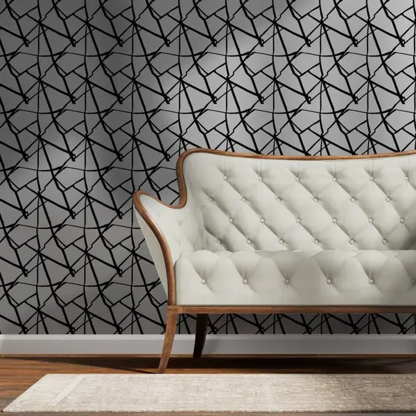 Spoonflower Curtains Linear Currents Ink Lines Black White Custom Pre-pasted Wallpaper - Black,white,gray