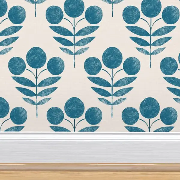 Spoonflower Mina's Mod Blooms Simple Block In 100% Natural Sisal Grasscloth Wallcovering