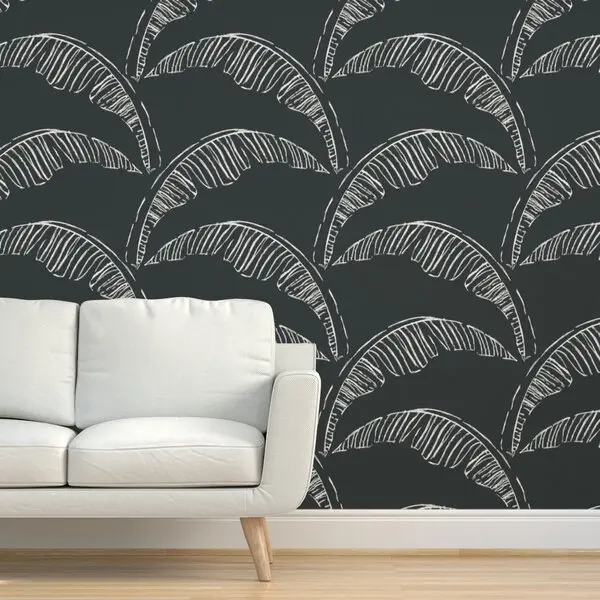 Spoonflower Modern Tropics Charcoal & White 100% Natural Sisal Grasscloth Wallcovering