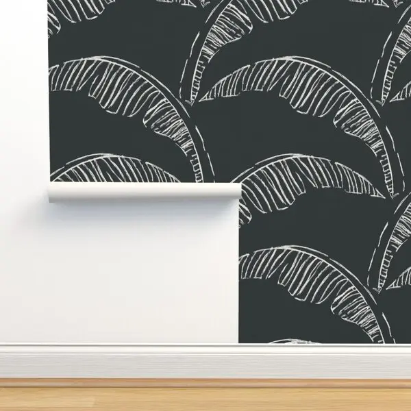 Spoonflower Modern Tropics Charcoal & White 100% Natural Sisal Grasscloth Wallcovering