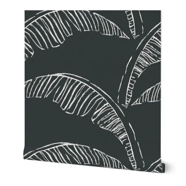 Spoonflower Modern Tropics Charcoal & White 100% Natural Sisal Grasscloth Wallcovering
