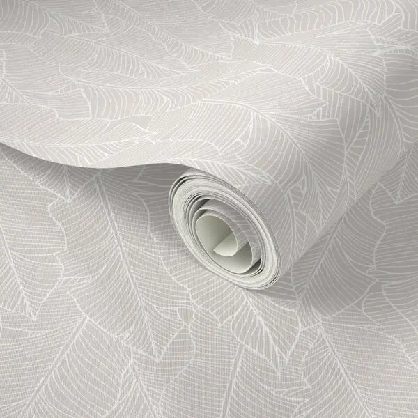 Spoonflower Leaves Grey Jungle Lines Tropical Botanical Traditional Wallpaper - Gray