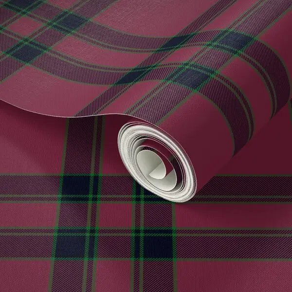 Spoonflower Black Green Plaid Red Rose Navy Tartan Custom Pre-pasted Wallpaper - Red,black,green