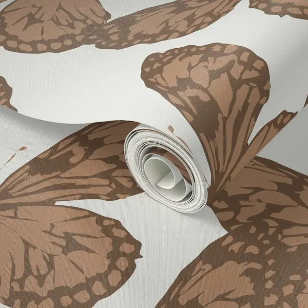 Spoonflower Butterfly Brown Neutral Beige Nursery Traditional Wallpaper - Brown,white,gray