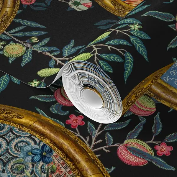 Spoonflower Og Bubble Gum Frankie Floral Print In Charcoal Custom Pre-pasted Wallpaper - Black