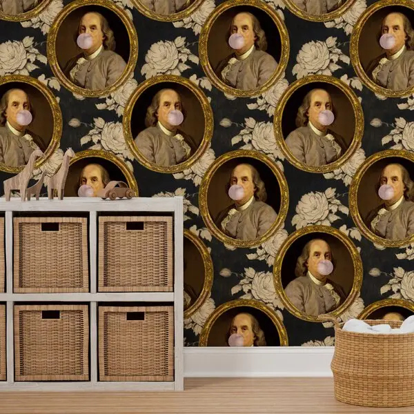 Spoonflower Bubblegum History President Dollar Bill Politics Custom Pre-pasted Wallpaper