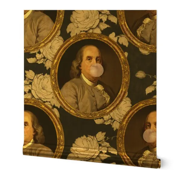 Spoonflower Bubblegum History President Dollar Bill Politics Custom Pre-pasted Wallpaper