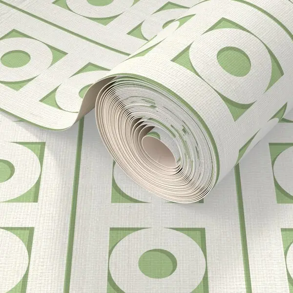 Spoonflower Green Circle Trim Custom Pre-pasted Wallpaper - Gray,green