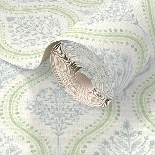 Spoonflower Monticello Cornflower Quiet Blue 100% Natural Sisal Grasscloth Wallcovering - Green