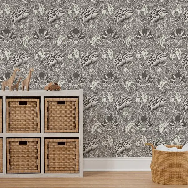 Spoonflower Windrush Victorian Botanical Traditional Wallpaper - Gray