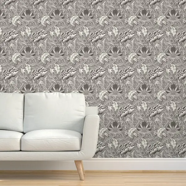 Spoonflower Windrush Victorian Botanical Traditional Wallpaper - Gray