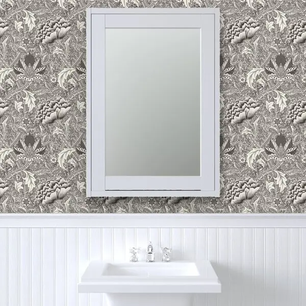 Spoonflower Windrush Victorian Botanical Traditional Wallpaper - Gray