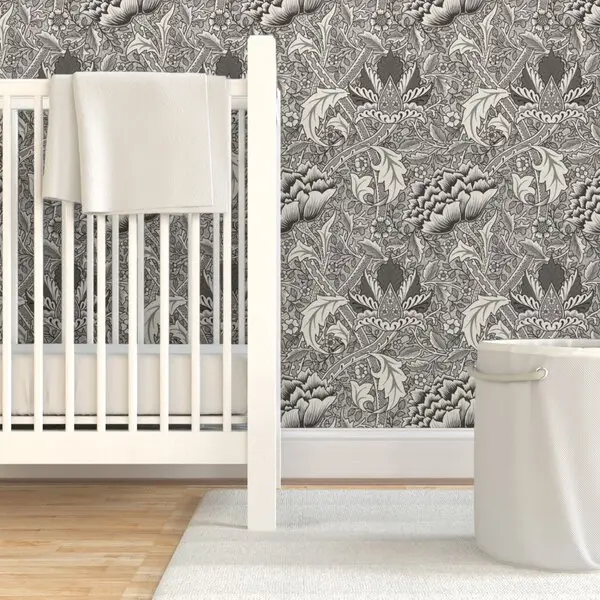 Spoonflower Windrush Victorian Botanical Traditional Wallpaper - Gray