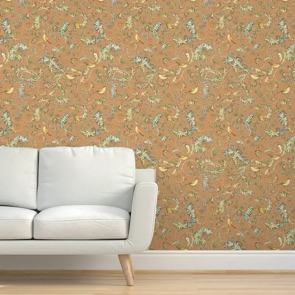 Spoonflower Vintage Leaves Floral Nature Victorian Decorative Custom Pre-pasted Wallpaper