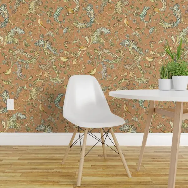 Spoonflower Vintage Leaves Floral Nature Victorian Decorative Custom Pre-pasted Wallpaper