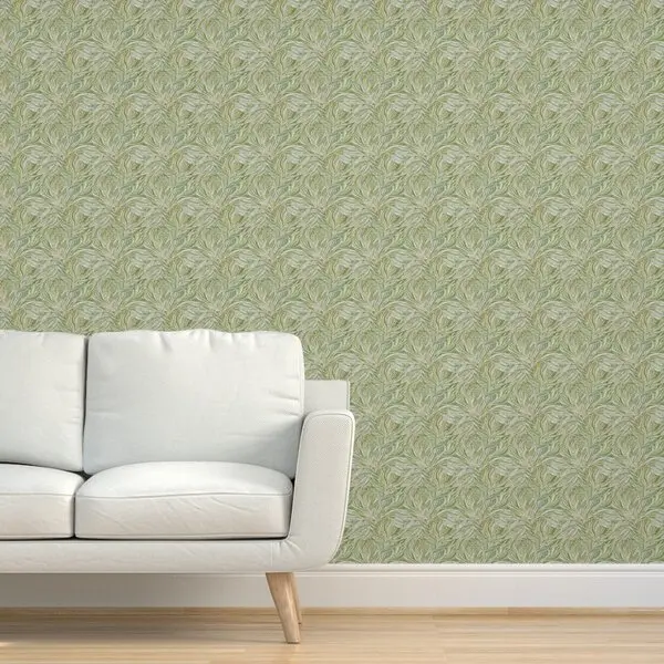 Spoonflower Weed Texture Medium 100% Natural Sisal Grasscloth Wallcovering - Green,beige