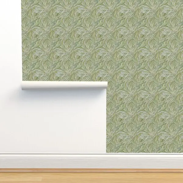 Spoonflower Weed Texture Medium 100% Natural Sisal Grasscloth Wallcovering - Green,beige