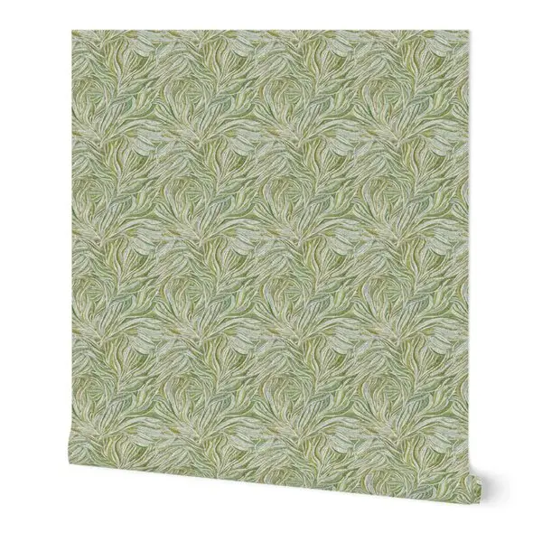 Spoonflower Weed Texture Medium 100% Natural Sisal Grasscloth Wallcovering - Green,beige