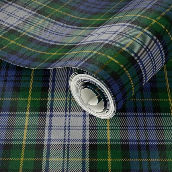 Spoonflower Tartan Scottish Plaid Scotland Gordon Clan Kilt Custom Pre-pasted Wallpaper - Blue,gray,sage