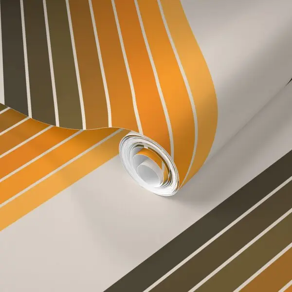 Spoonflower Stripes Retro Seventies Rainbow Vintage Custom Pre-pasted Wallpaper - Orange,gray,brown