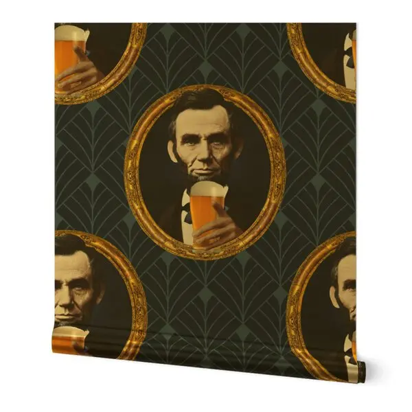 Spoonflower Bubblegum Novelty Print Presidents Beer Washington Custom Pre-pasted Wallpaper