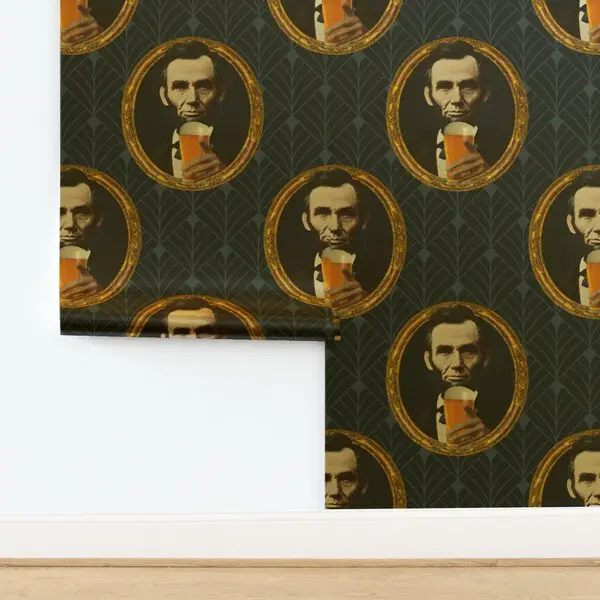 Spoonflower Bubblegum Novelty Print Presidents Beer Washington Custom Pre-pasted Wallpaper