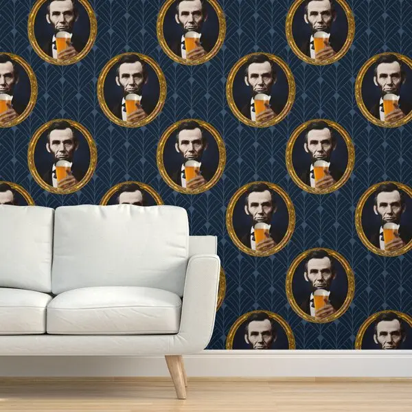 Spoonflower Bubblegum Novelty Print Presidents Beer Washington Custom Pre-pasted Wallpaper