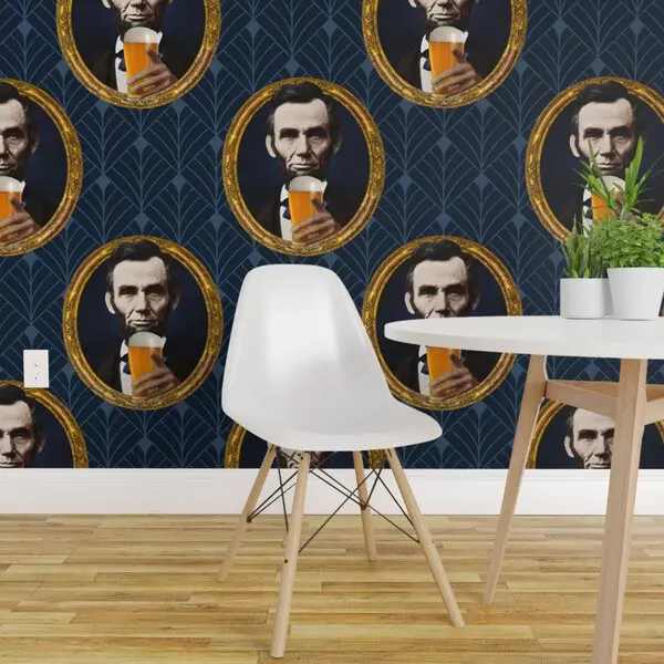 Spoonflower Bubblegum Novelty Print Presidents Beer Washington Custom Pre-pasted Wallpaper