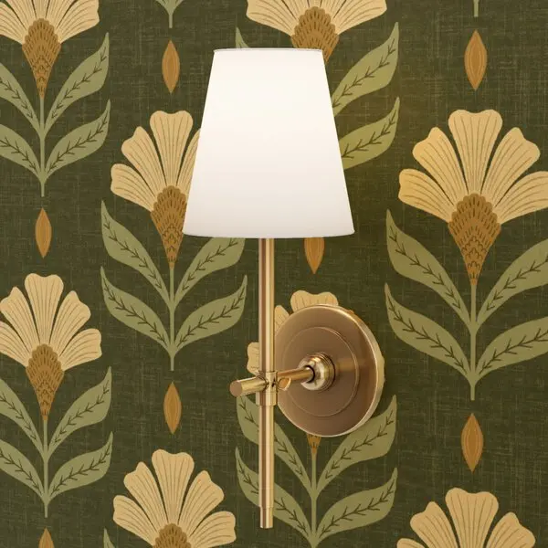 Spoonflower Flower Floral Wallpaper Simple Decor Hand Drawn Custom Pre-pasted Wallpaper - Green
