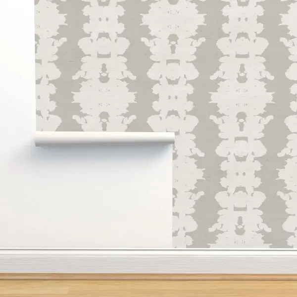 Spoonflower White On Grey Double Inkblot 100% Natural Sisal Grasscloth Wallcovering