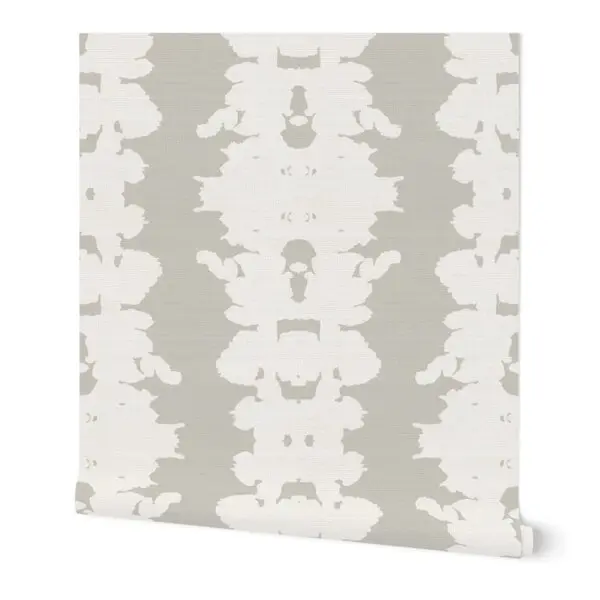 Spoonflower White On Grey Double Inkblot 100% Natural Sisal Grasscloth Wallcovering