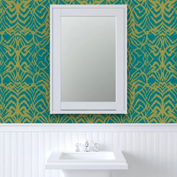 Spoonflower Wild Ikat On Teal Blue Boho Animal Custom Removable Wallpaper