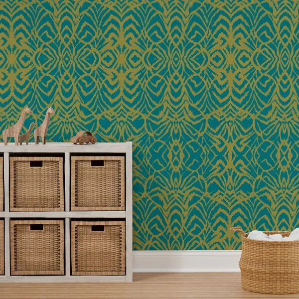 Spoonflower Wild Ikat On Teal Blue Boho Animal Custom Removable Wallpaper