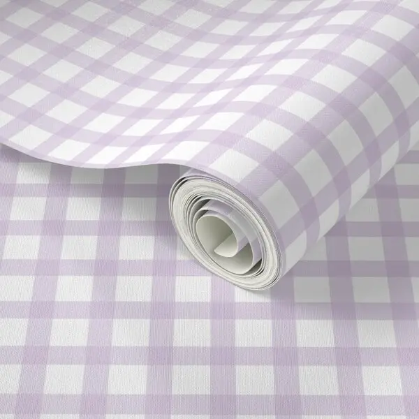 Spoonflower Plaid Purple Gingham Stripes Lilac Pastel Lavender Custom Pre-pasted Wallpaper - Purple,gray