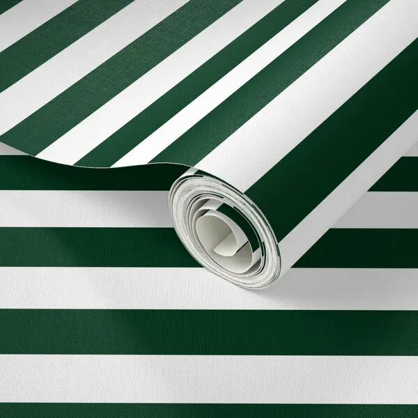 Spoonflower Dark Green Stripe Custom Removable Wallpaper - Mint,black,green