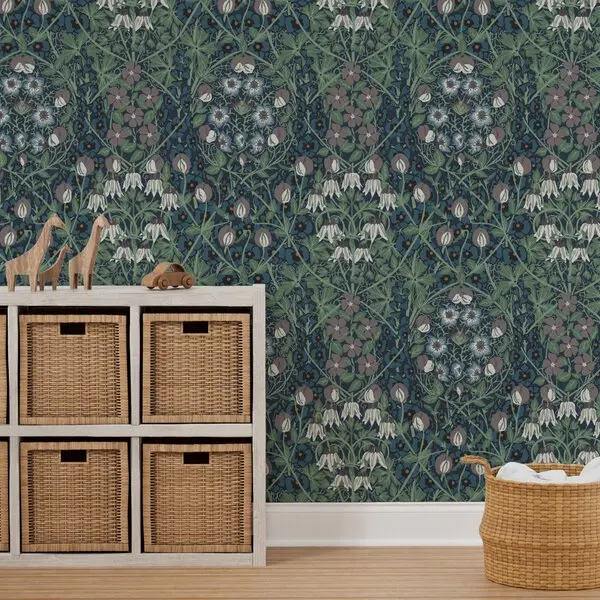 Spoonflower William Morris Hollyhock And Sweet Pea Custom Pre-pasted Wallpaper