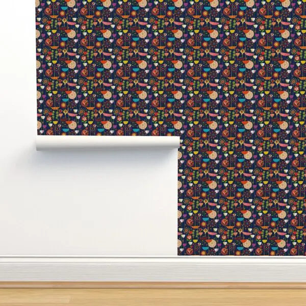 Spoonflower Where The Bees Fly Blue50 100% Natural Sisal Grasscloth Wallcovering