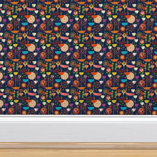 Spoonflower Where The Bees Fly Blue50 100% Natural Sisal Grasscloth Wallcovering