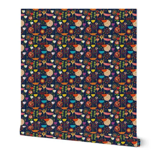 Spoonflower Where The Bees Fly Blue50 100% Natural Sisal Grasscloth Wallcovering
