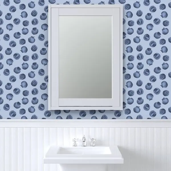 Spoonflower Summer Blueberries Fruit Cute Hand Drawn Custom Removable Wallpaper