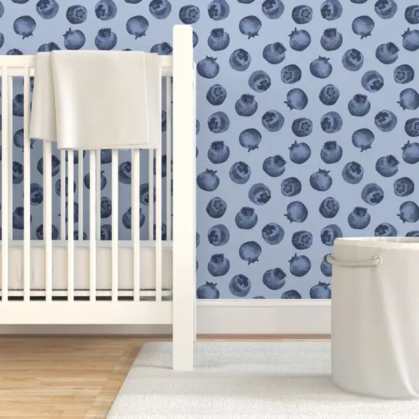Spoonflower Summer Blueberries Fruit Cute Hand Drawn Custom Removable Wallpaper
