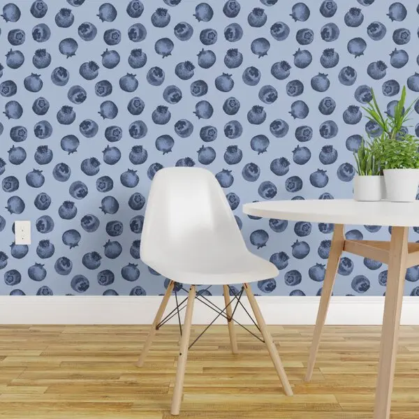Spoonflower Summer Blueberries Fruit Cute Hand Drawn Custom Removable Wallpaper